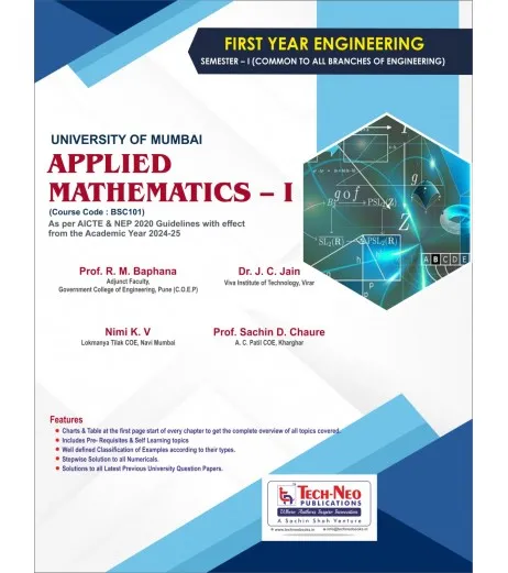 Applied Mathematics-I First Year Sem 1 Engineering Techneo Publication | Mumbai University ...